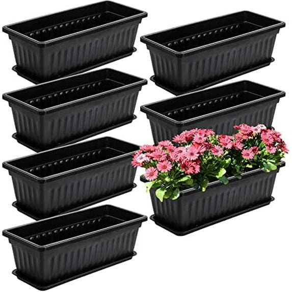 7 Pack 17 Inches Flower Window Box Plastic Vegetable Planters with ...