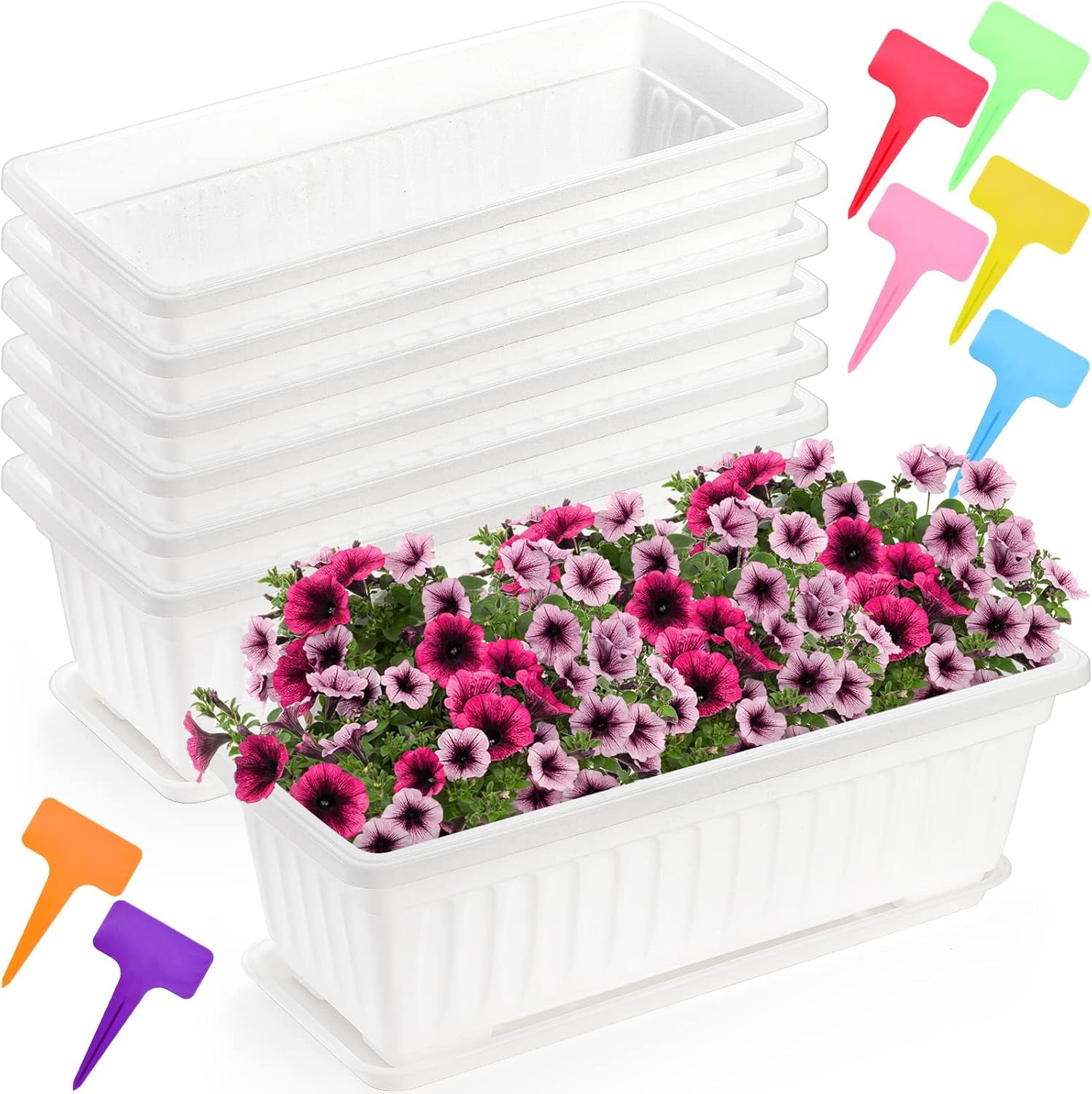 7 Pack 17 Inches White Flower Window Box Plastic Vegetable Planters ...