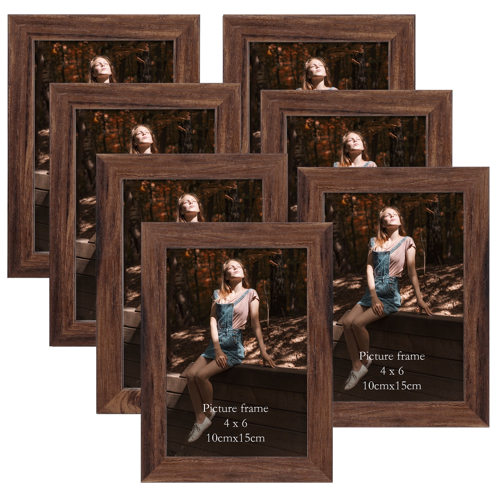 Set of 7, 4x6 Brown Picture Frames, Rustic Wall Mount & Tabletop Photo ...