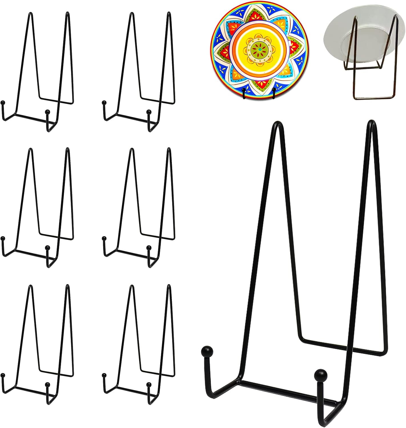 7 Pack 8 Inch Large Plate Stands for Display, Metal Black Plate Holder ...