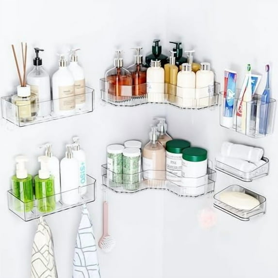 7-Pack Adhesive Corner Shower Caddies - Rustproof Acrylic Shelves with ...