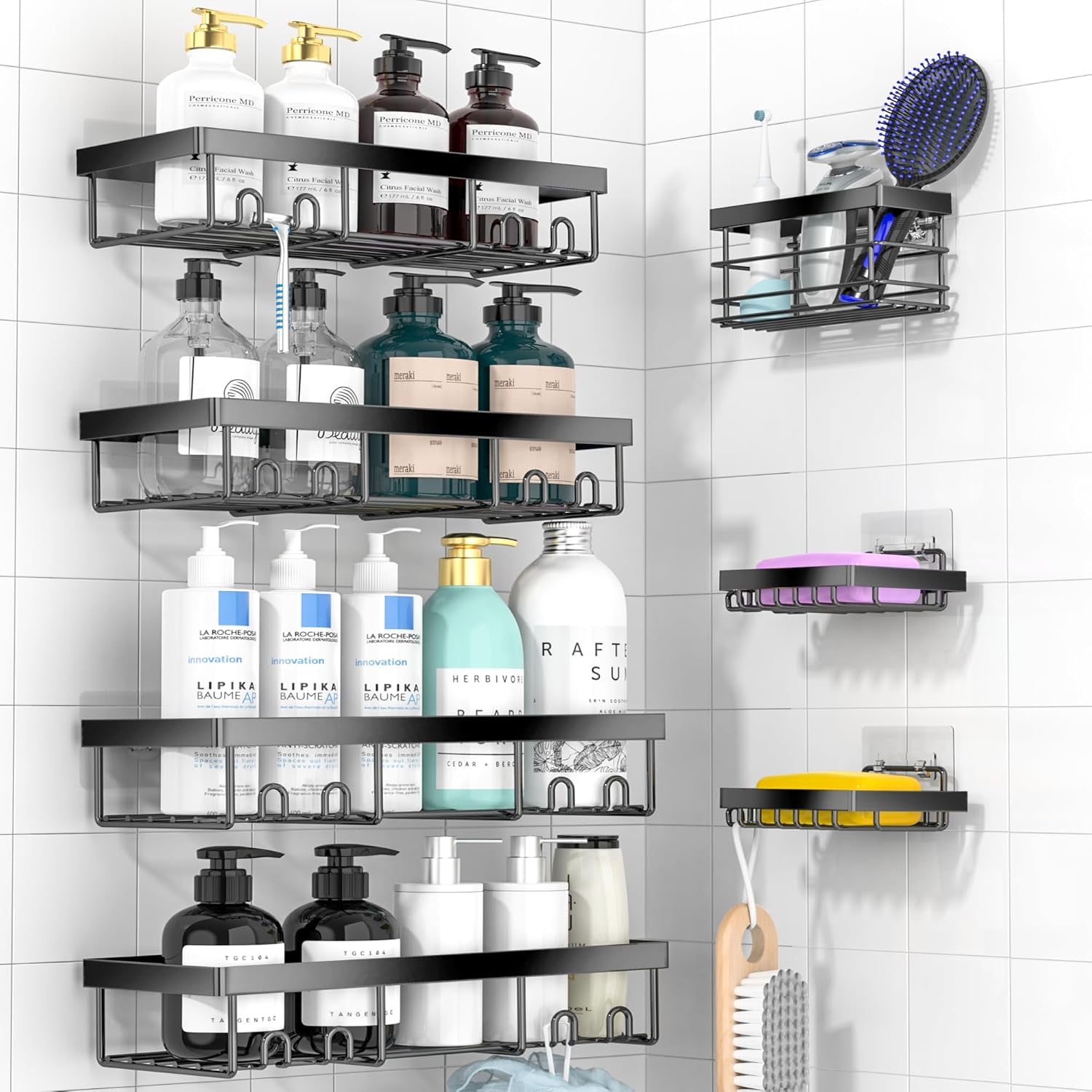 7 Pack Adhesive Shower Organizer Caddy Shelves Rack - Corner Bathroom ...