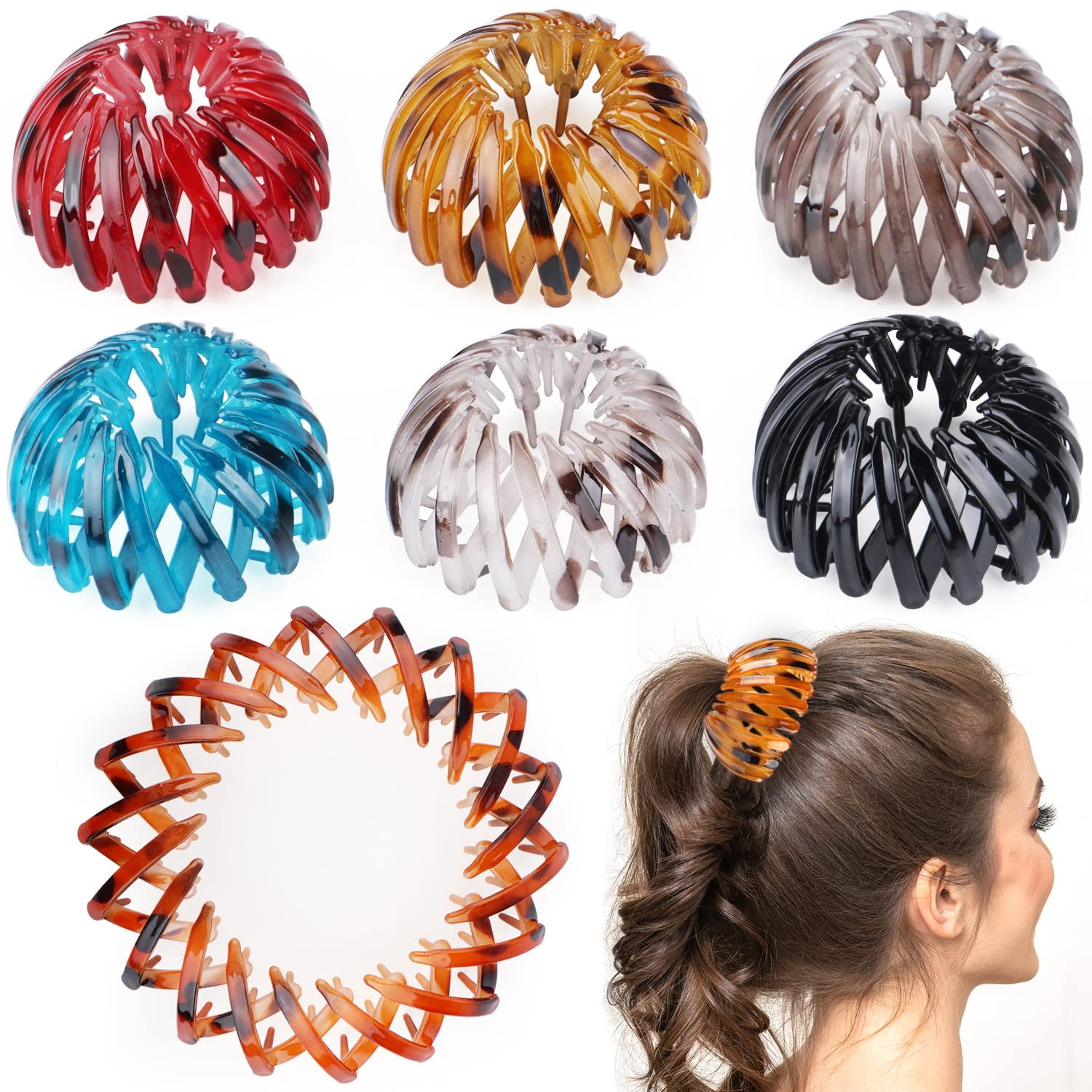 7 Pack Bird Nest Shaped Hair Clips Expandable Hair Claw Clamps Ponytail ...