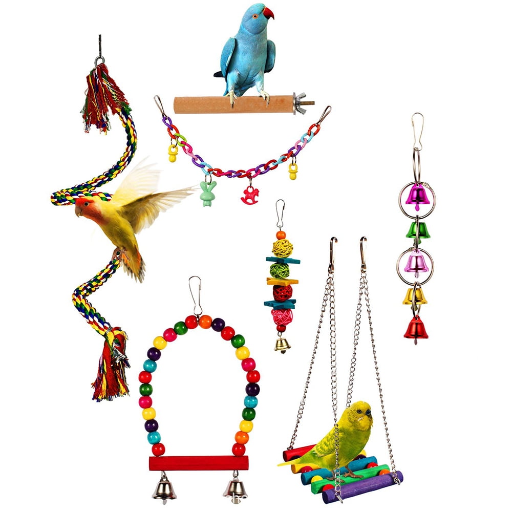 7 Pack Bird Parrot Toys Parakeet Toys, Colorful Bird Chewing Toys Swing ...