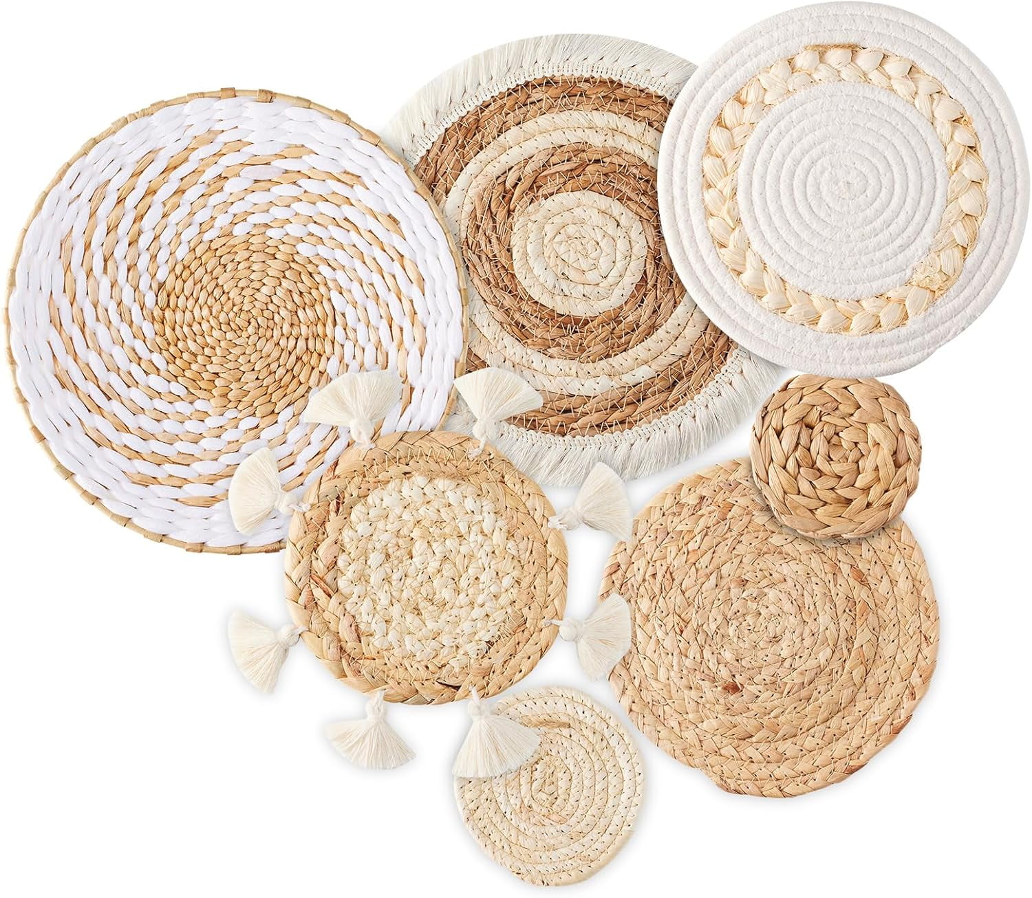 7 Pack Boho Wall Basket Decor - Seagrass Rattan Wicker Wall Decor Round ...