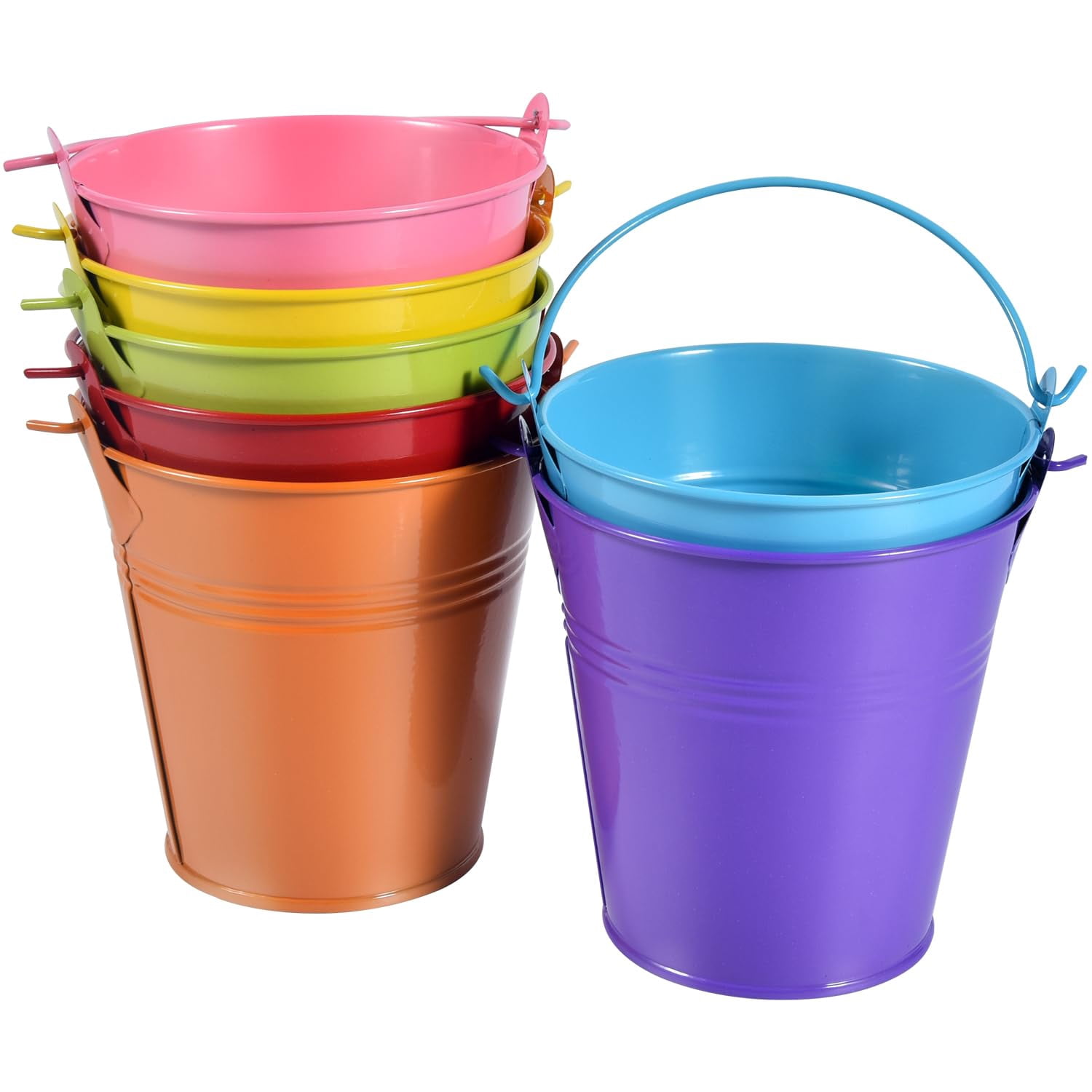 7 Pack Colorful Metal Buckets with Handle Galvanized Ice Pails for ...