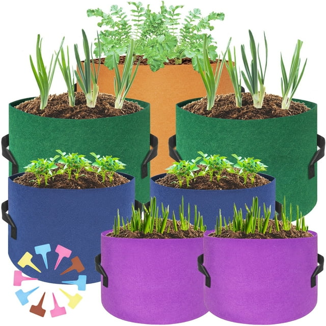 7-Pack Colorful Plant Grow Bags, Thickest Felt Fabric Pots 10 Gallon 7 ...
