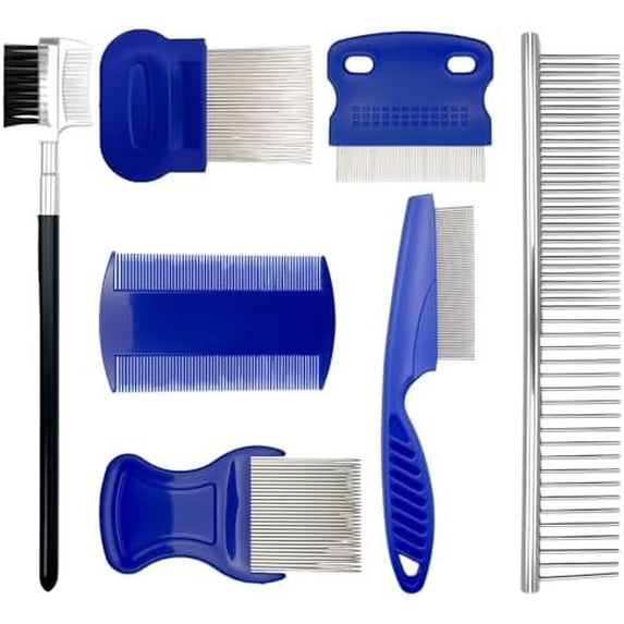 7 Pack Comb Set for Cats and Dogs, Stainless Steel & Plastic Combs with ...
