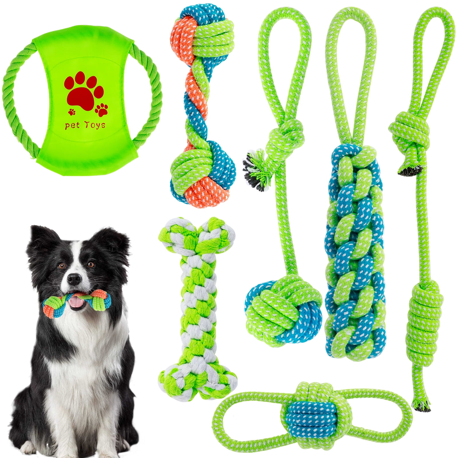 7 Pack Dogs Rope Toys Set Cotton Puppy Chew Rope Toys Interactive Dog ...