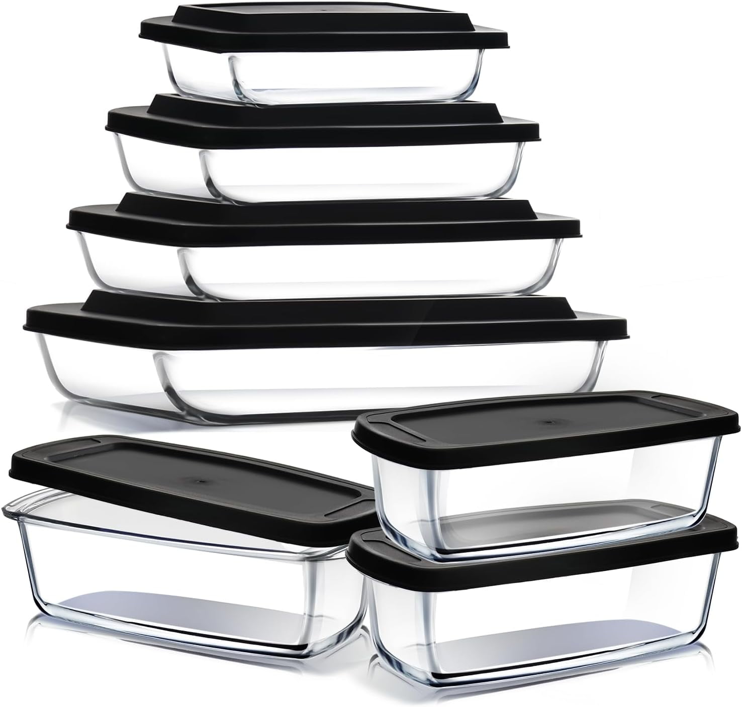 7 Pack Glass Food Storage Containers with Lids, Baking Pans Set, Glass ...