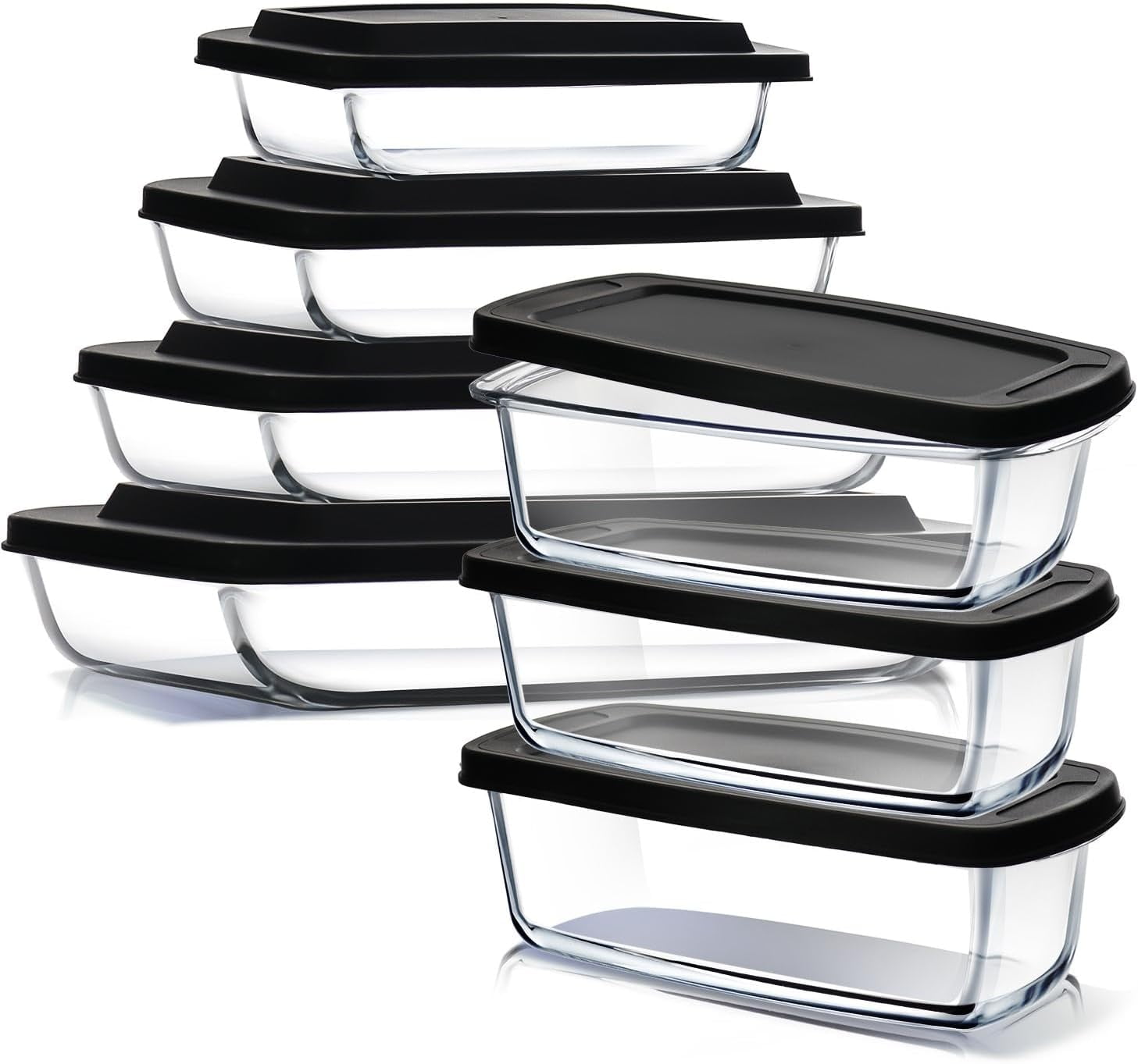 7-Pack Glass Food Storage Containers with Lids, Baking Pans Set, Glass ...