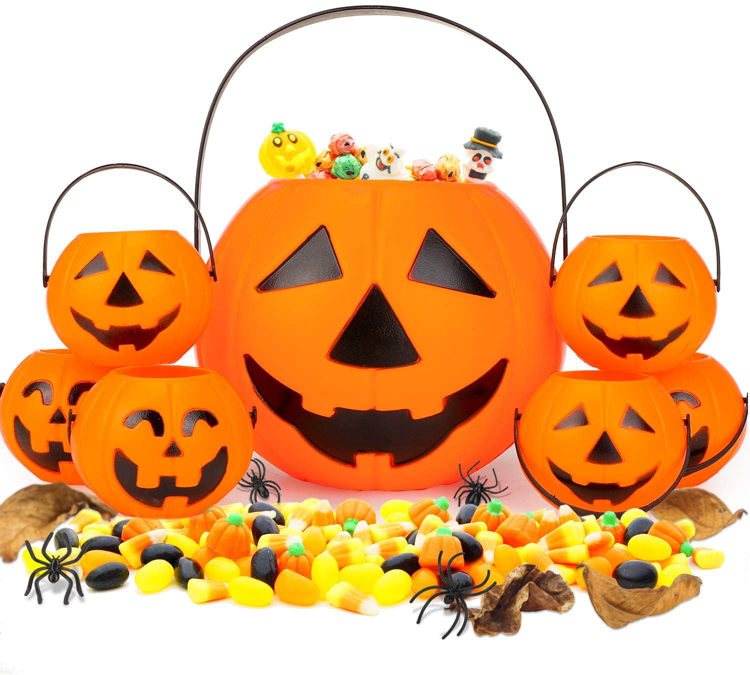 7 Pack Halloween Pumpkin Buckets, 1 Large and 6 Small Trick or Treat ... 7 Pack Halloween Pumpkin Buckets, 1 Large and 6 Small Trick or Treat ...