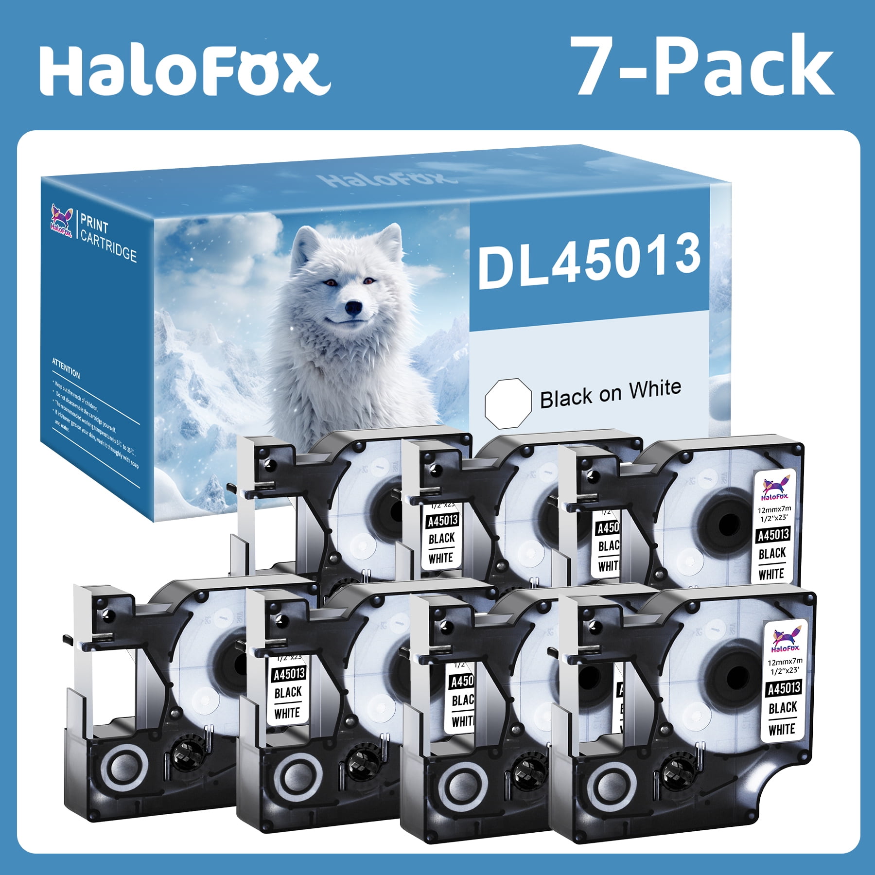 7-Pack Halofox 45013 a45013 Dymo D1 Label Tape 45013 a45013 S0720530 for Dymo Label Maker Refill ...