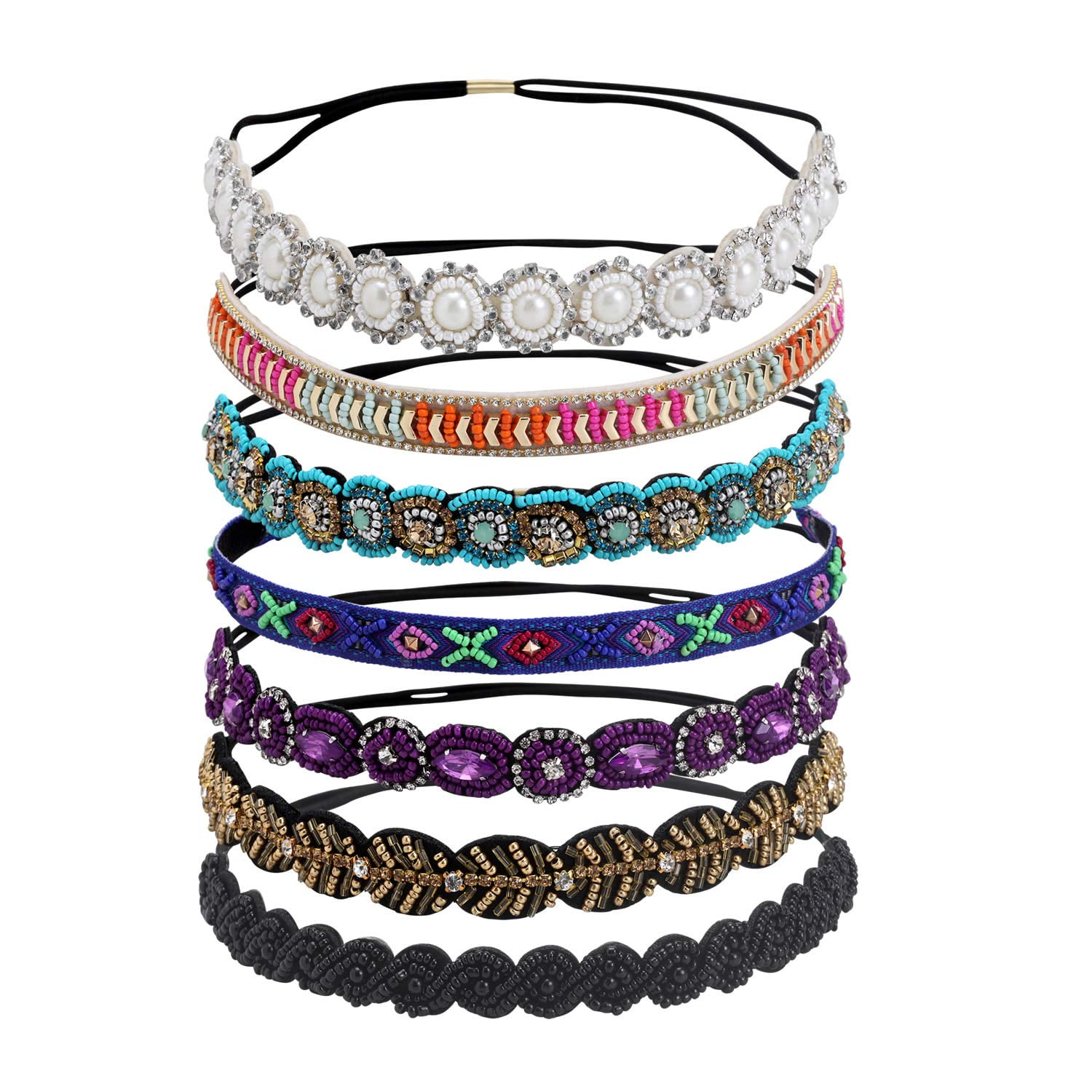 7 Pack Handmade Rhinestone Jewled Beaded Headbands Hairbands Hair ...