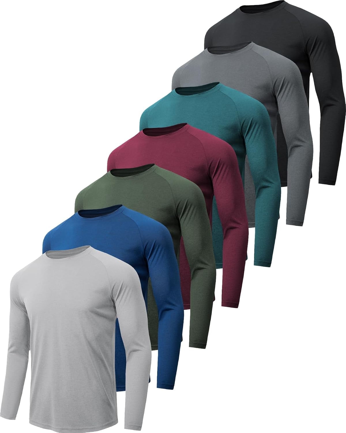 7 Pack Men's Long Sleeve Shirts UPF 50+ UV Sun Protection Quick Dry ...