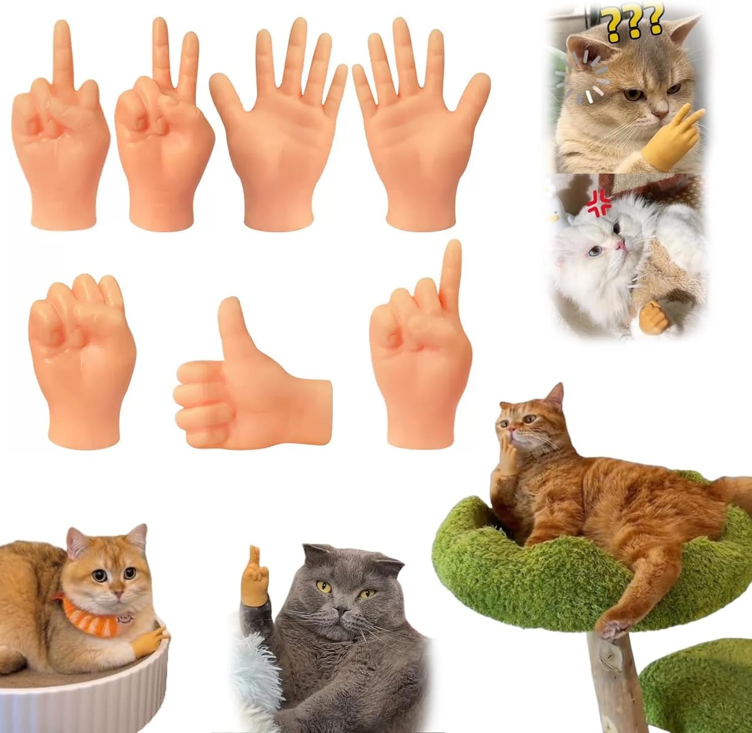 7-Pack Mini Hands for Cats, Tiny Hands for Cats,Crossed Cat Mini Hands ...