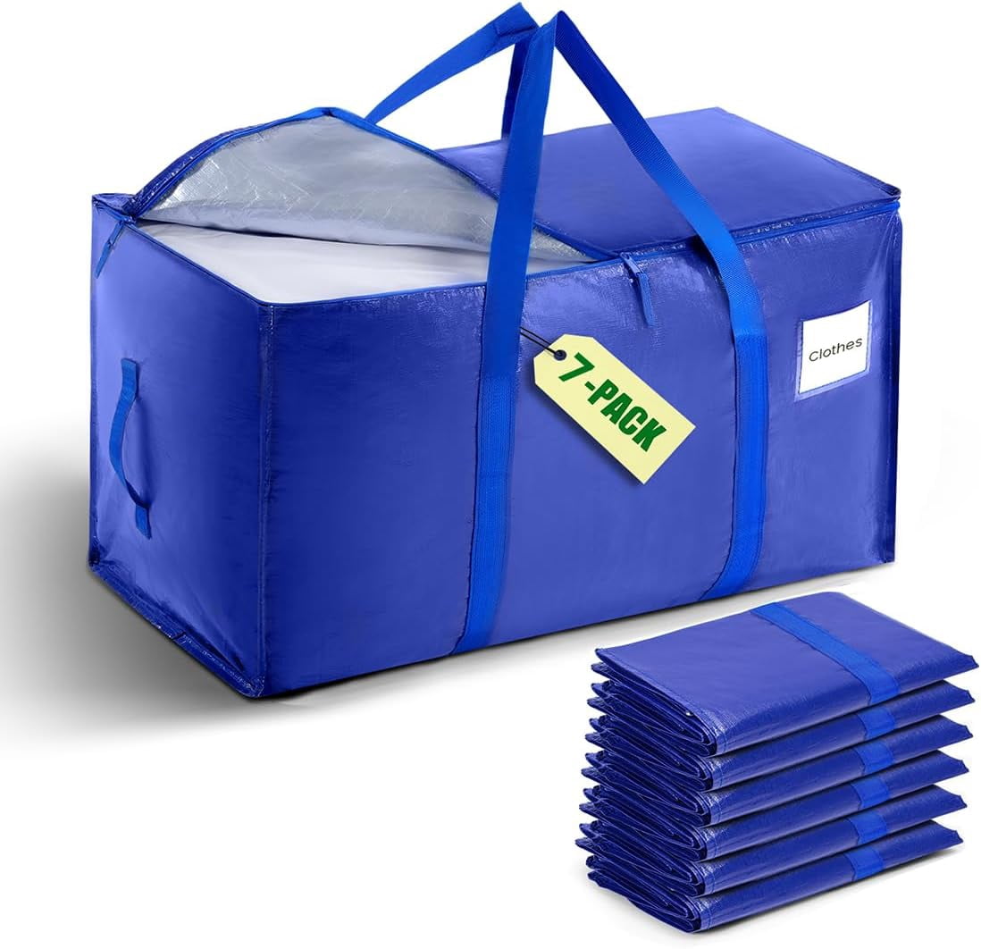 7-Pack Moving Bags with Carrying Handles and Zipper - Heavy Duty Space ...