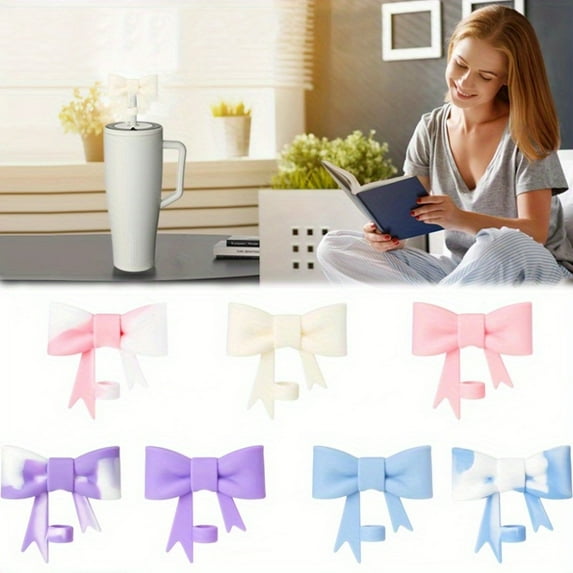 7-Pack Pink Bow Straw Toppers - Reusable 10mm Silicone Straw Covers for ...