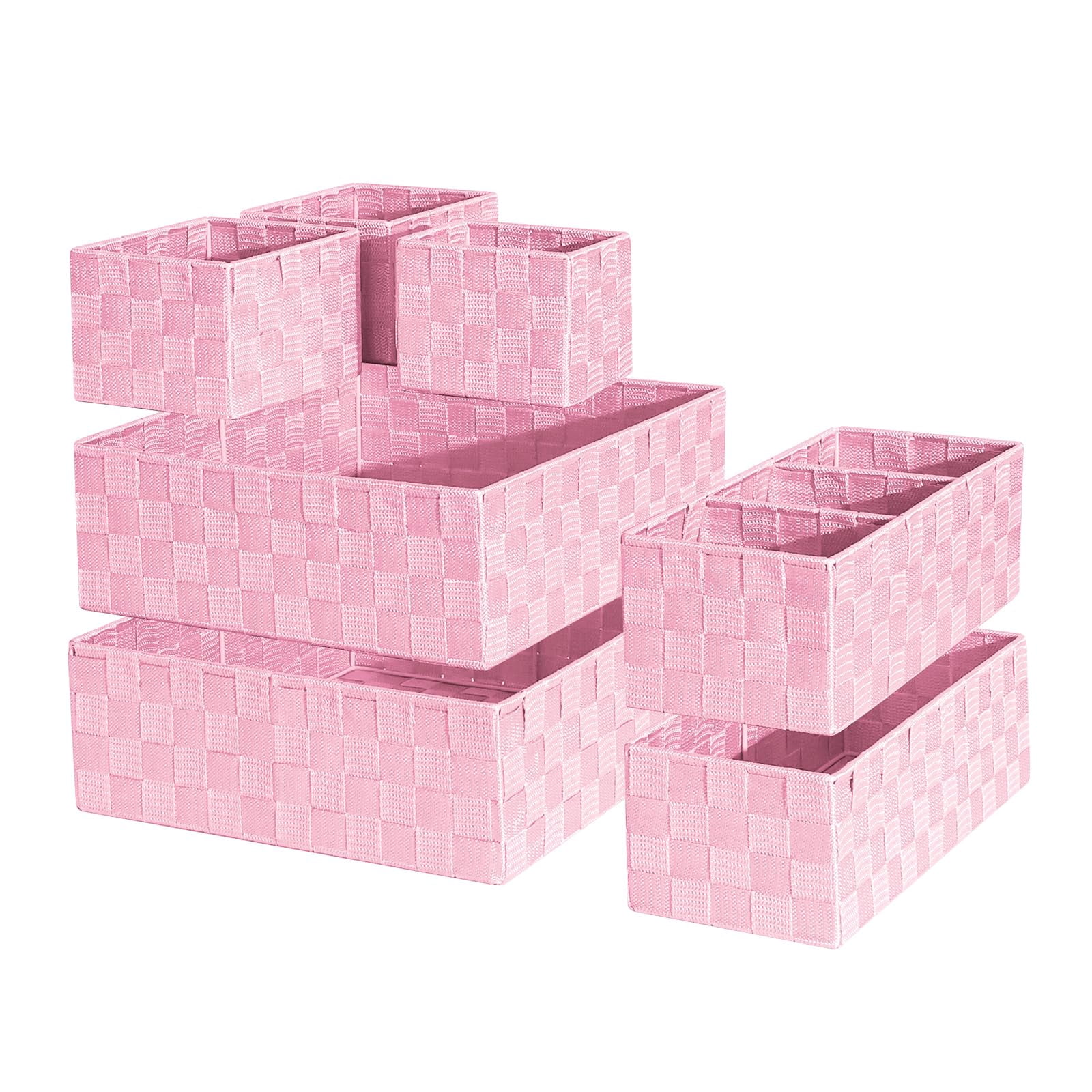 7 Pack Pink Woven Drawer Organizer Baskets For Kitchen Pantry Desk ...