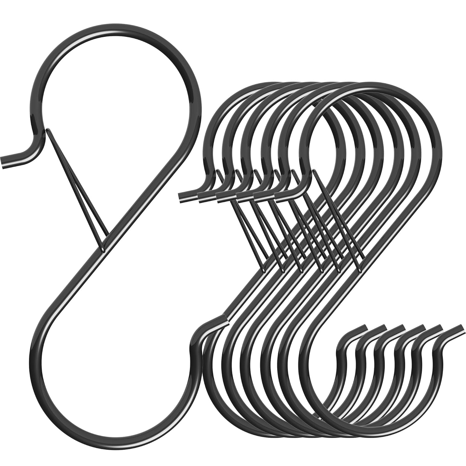 7 Pack S Hooks for Hanging with Safety Buckle, 5 inch Heavy Duty Black ...