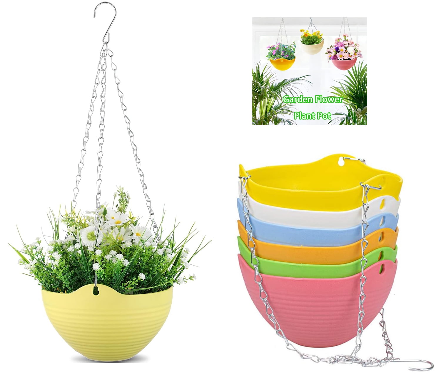 7 Pack Self Watering Hanging Planters Indoor Flower Pots, 8 Inch ...