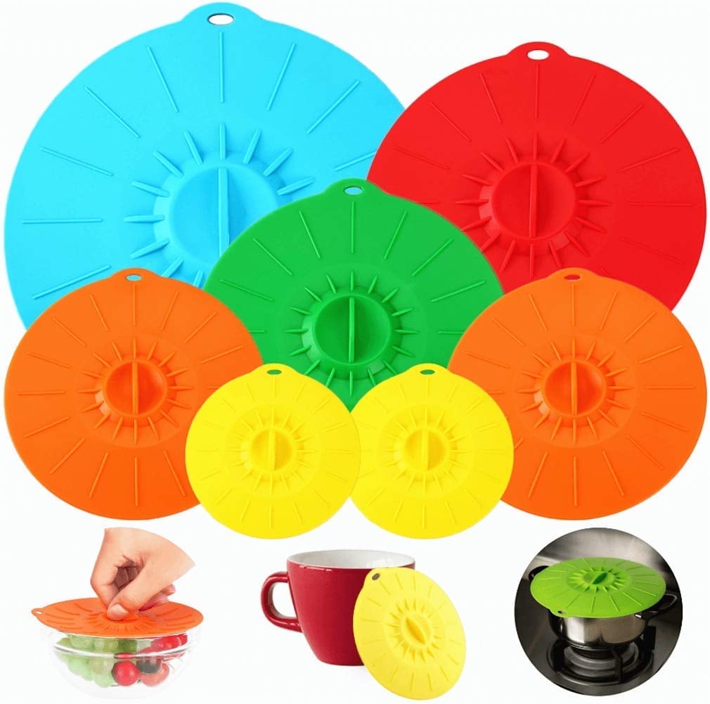 7 Pack Silicone Lids, Microwave Splash & Spill Cover, 5 Sizes, BPA Free ...