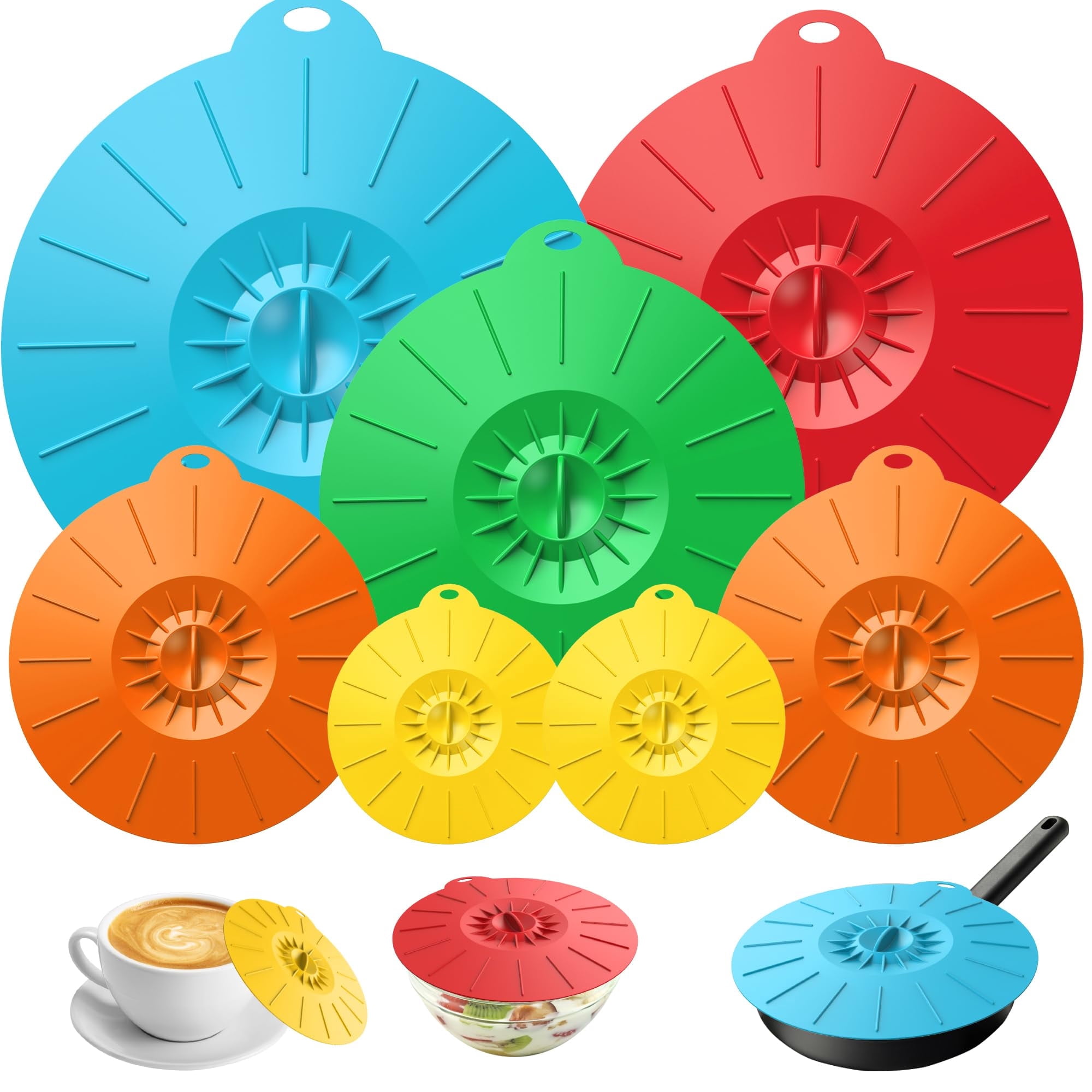 7 Pack Silicone Lids, Microwave Splatter Cover, 5 Sizes Reusable Heat ...