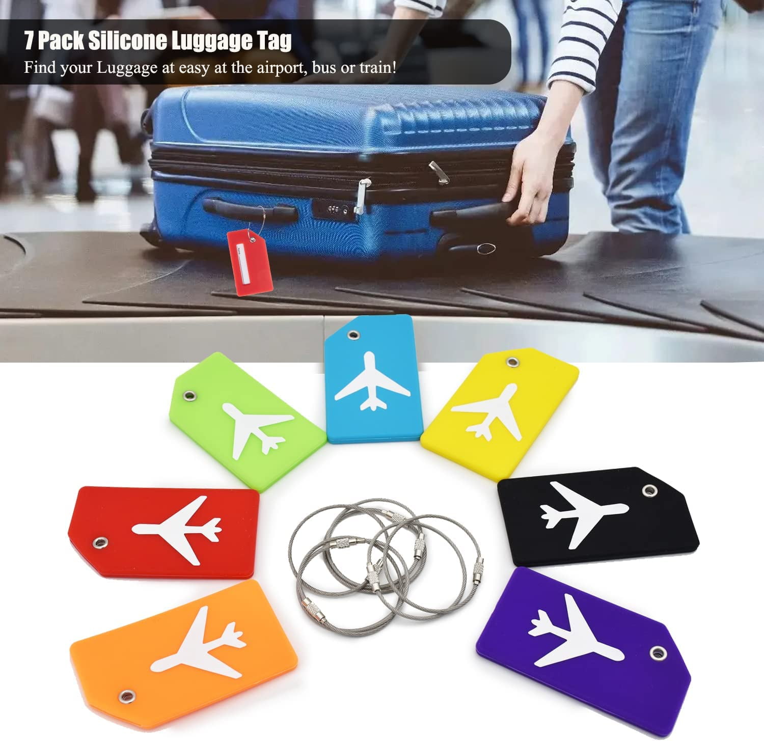 7 Pack Silicone Luggage Tag Baggage Handbag Travel Suitcase Tags with ...