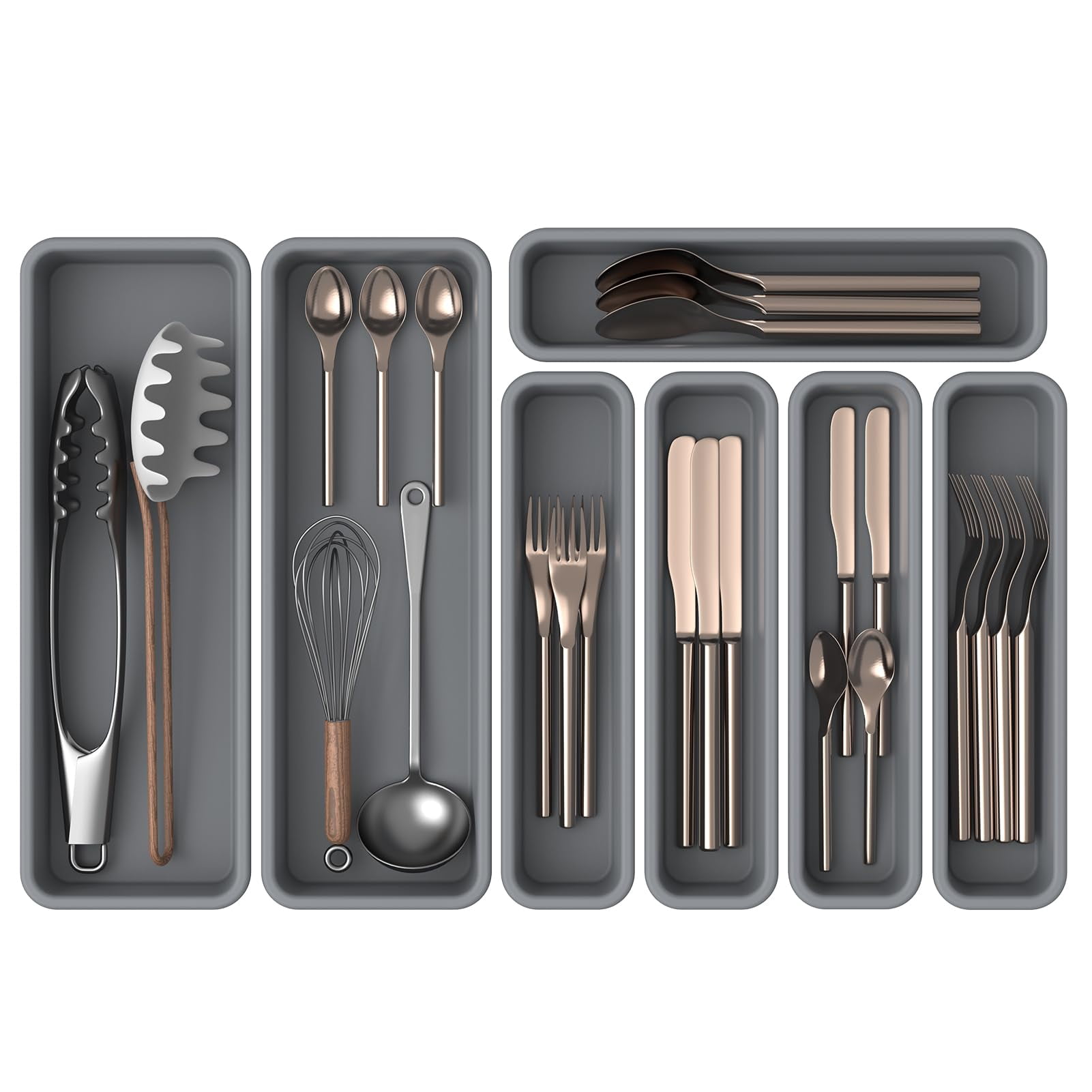 7 Pack Silicone Silverware Drawer Organizer Diy Free Combination ...