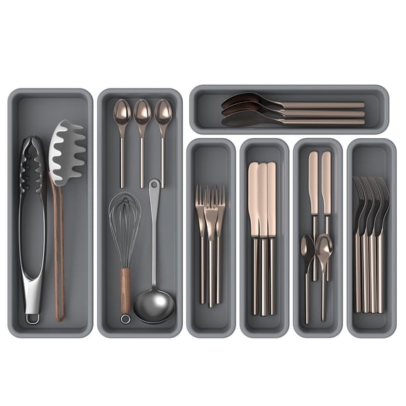 7 Pack Silicone Silverware Drawer Organizer Diy Free Combination ...