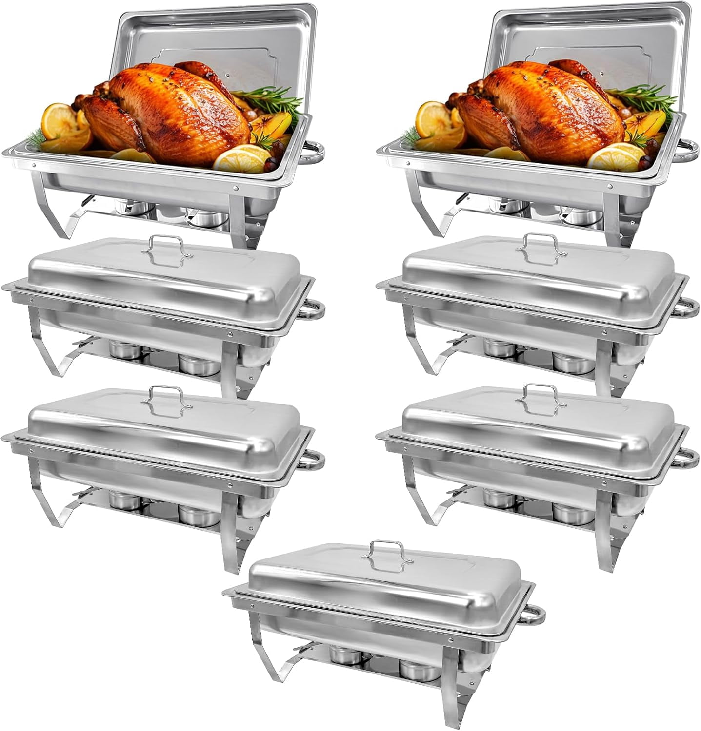7 Pack Stainless Steel Chafing Dishes 8 Quart Full Size Chafing Dish Buffet Set Silver ...