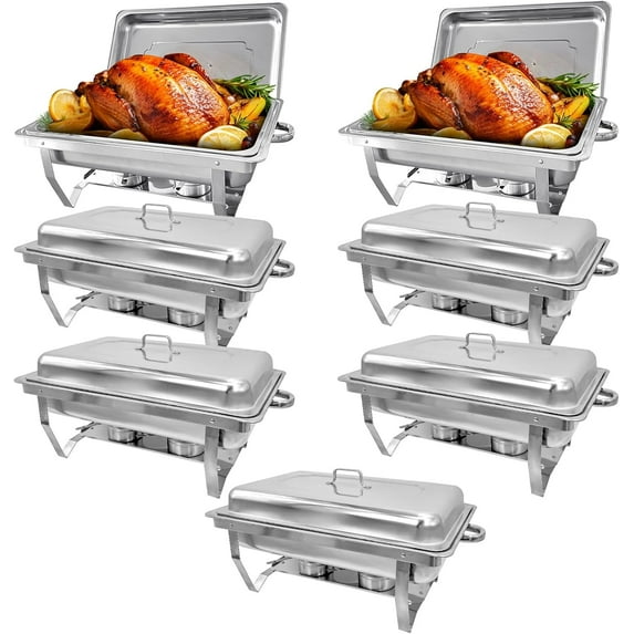 7 Pack Stainless Steel Chafing Dishes 8 Quart Full Size Chafing Dish Buffet Set Silver ...