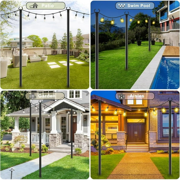 7 Pack String Light Poles,Metal Poles for Hanging Outdoor Light Strings ...