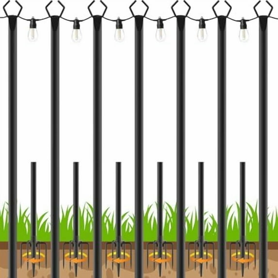7 Pack String Light Poles, Outdoor String Light Pole 10ft Forked Metal ...