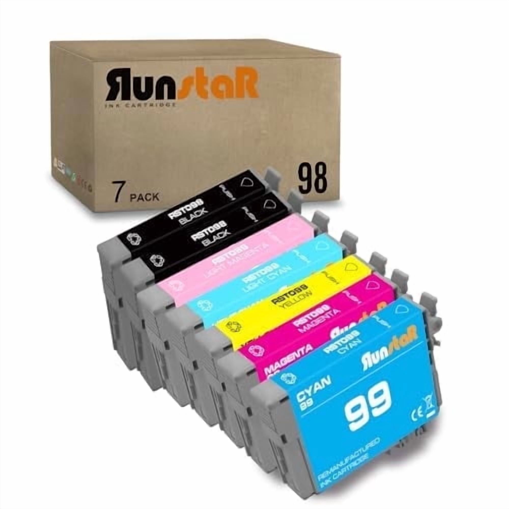 7 Pack Replacement for T098 T099 98 99 Ink Cartridge use with Epson ...