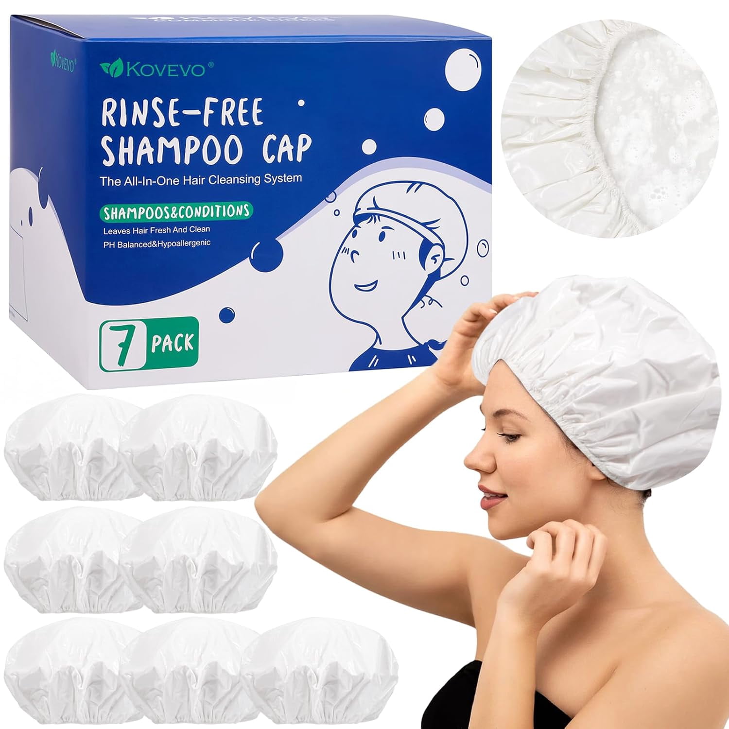 7 Pack Waterless No Rinse Shampoo Caps for Bedridden Patients, Rinse ...