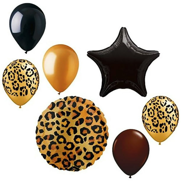 7 Pack of Helium & Air Inflatable Mylar Foil Latex Balloons w/ Leopard ...