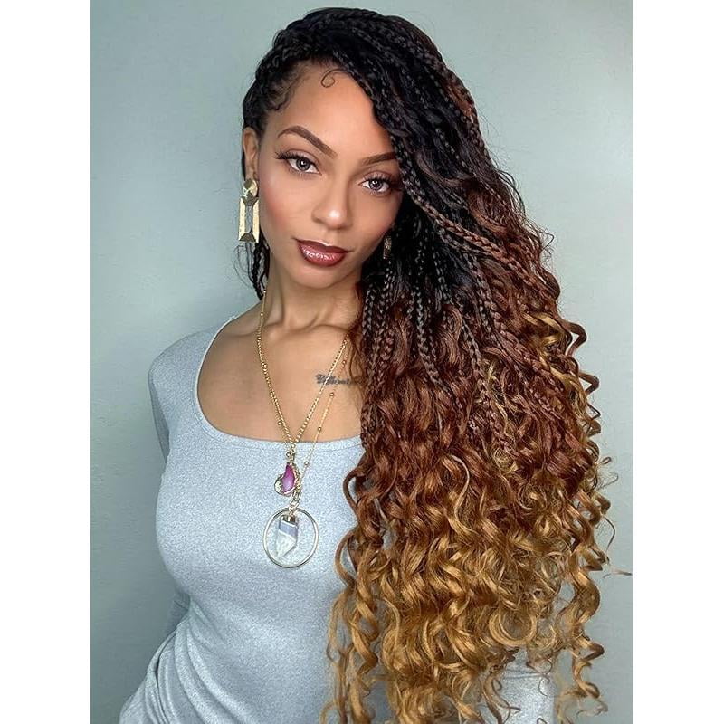 7 Packs Goddess Box Braids Crochet Hair 12 Inch 3 Tone Omber Brown and ...