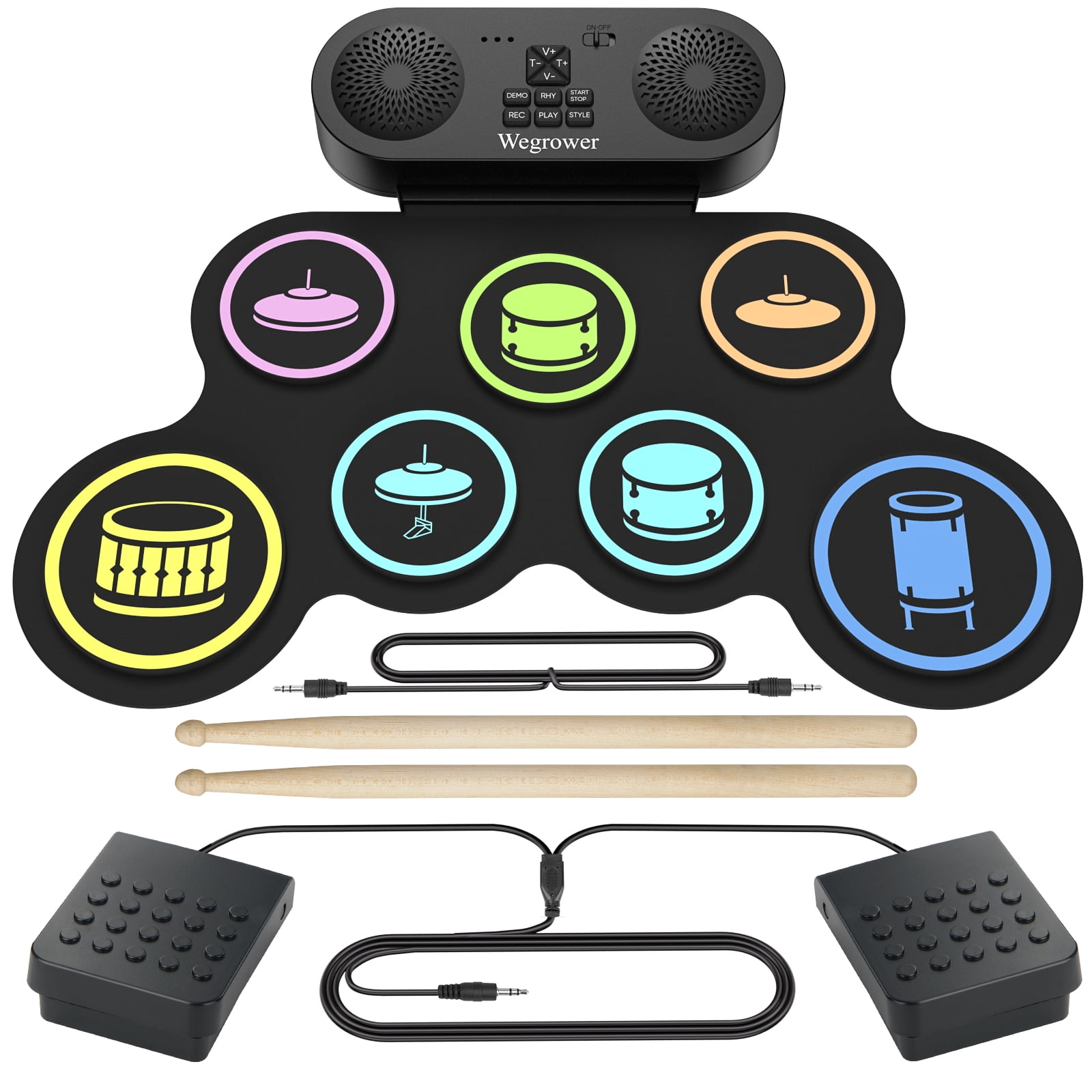 7-Pad Electronic Drum Set for Kids, Portable Electric Drum Kit with ...