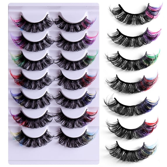 7-Pairs -Color mix7- Colored Faux Mink False Eyelashes, Natural Looking ...