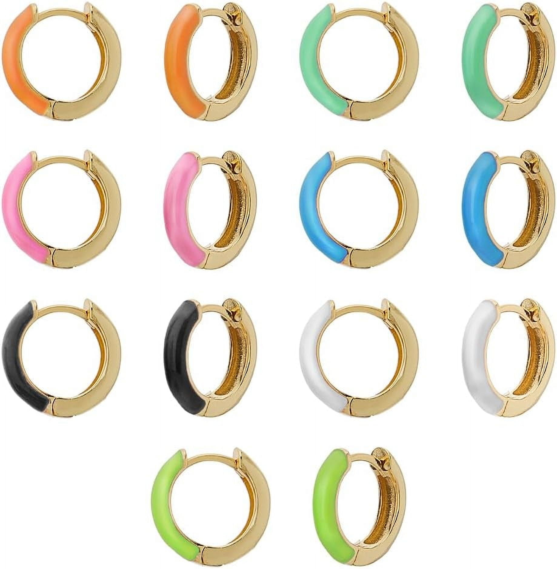 7 Pairs Colorful Enamel Hoop Earrings 7 Colors Huggie Hoop Earrings ...