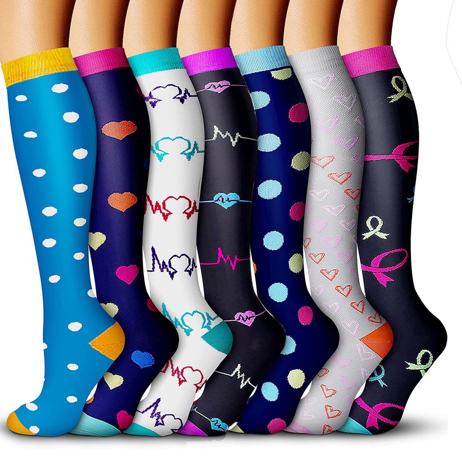 7 Pairs Copper Compression Socks for Women & Men Circulation 15-20 mmHg ...