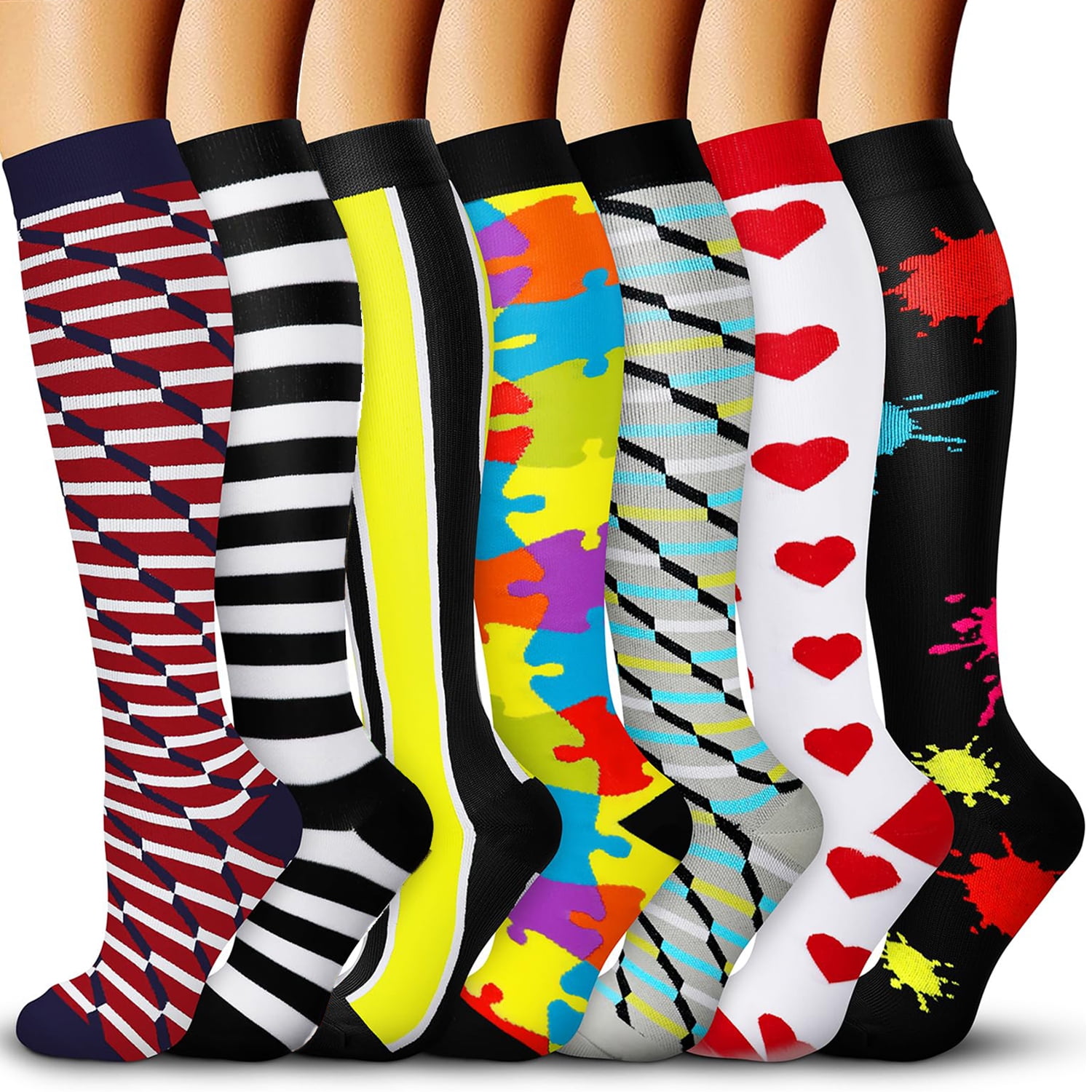 7 Pairs Copper Compression Socks for Women & Men Circulation 15-20 mmHg ...