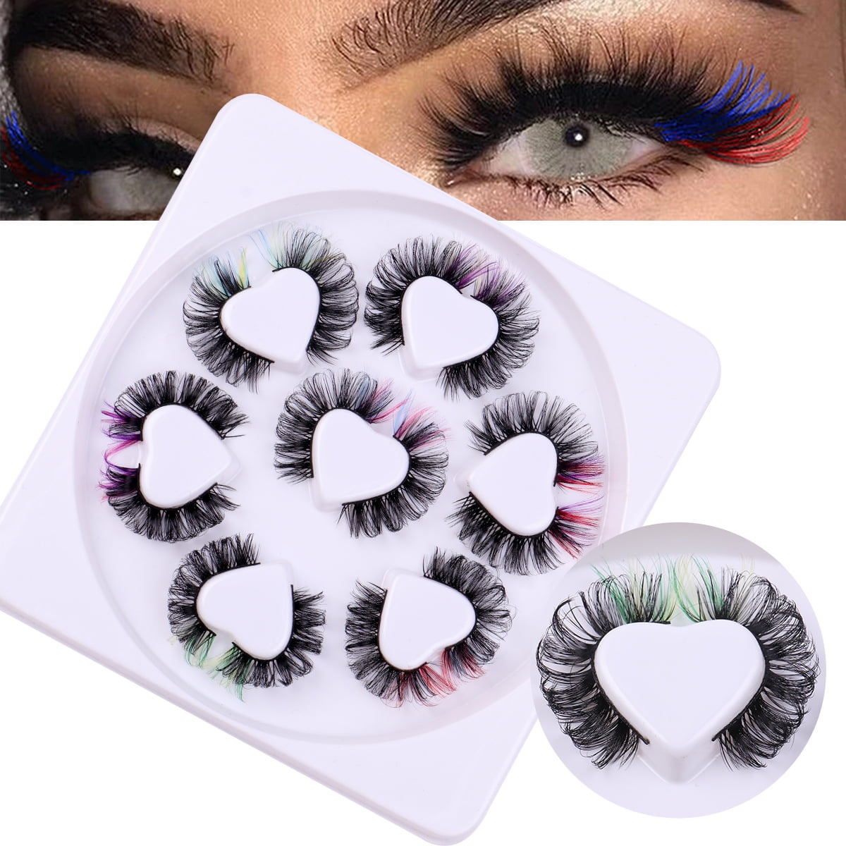 7 Pairs False Eyelashes Colored Lashes Fluffy Eyelashes Decorative Fake ...