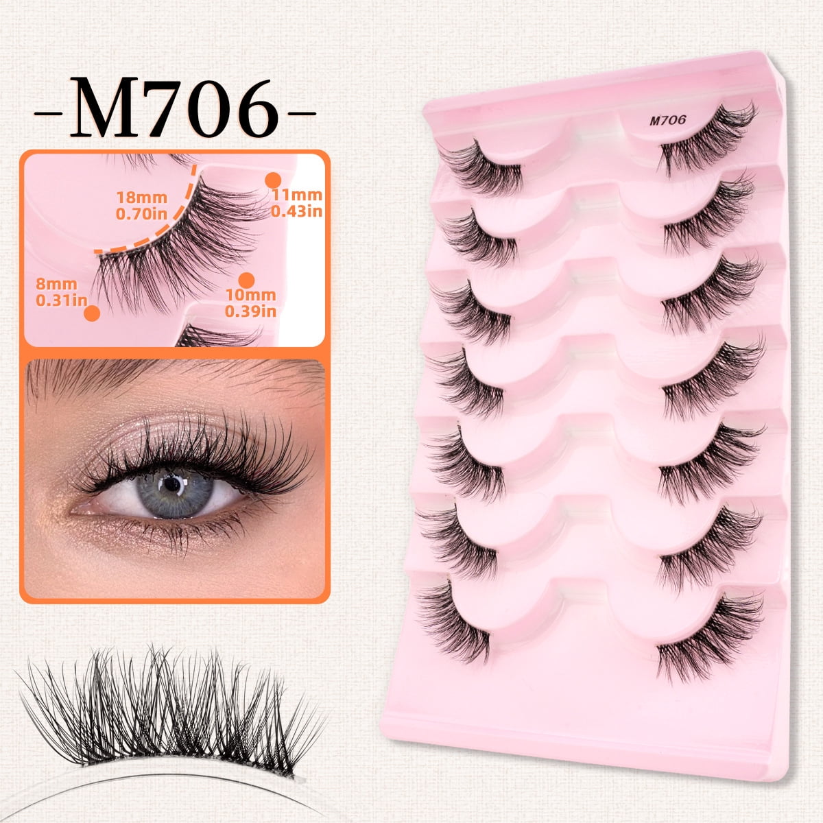 7 Pairs False Eyelashes, Half-Length Cross Design, Eye-End Lengthening ...
