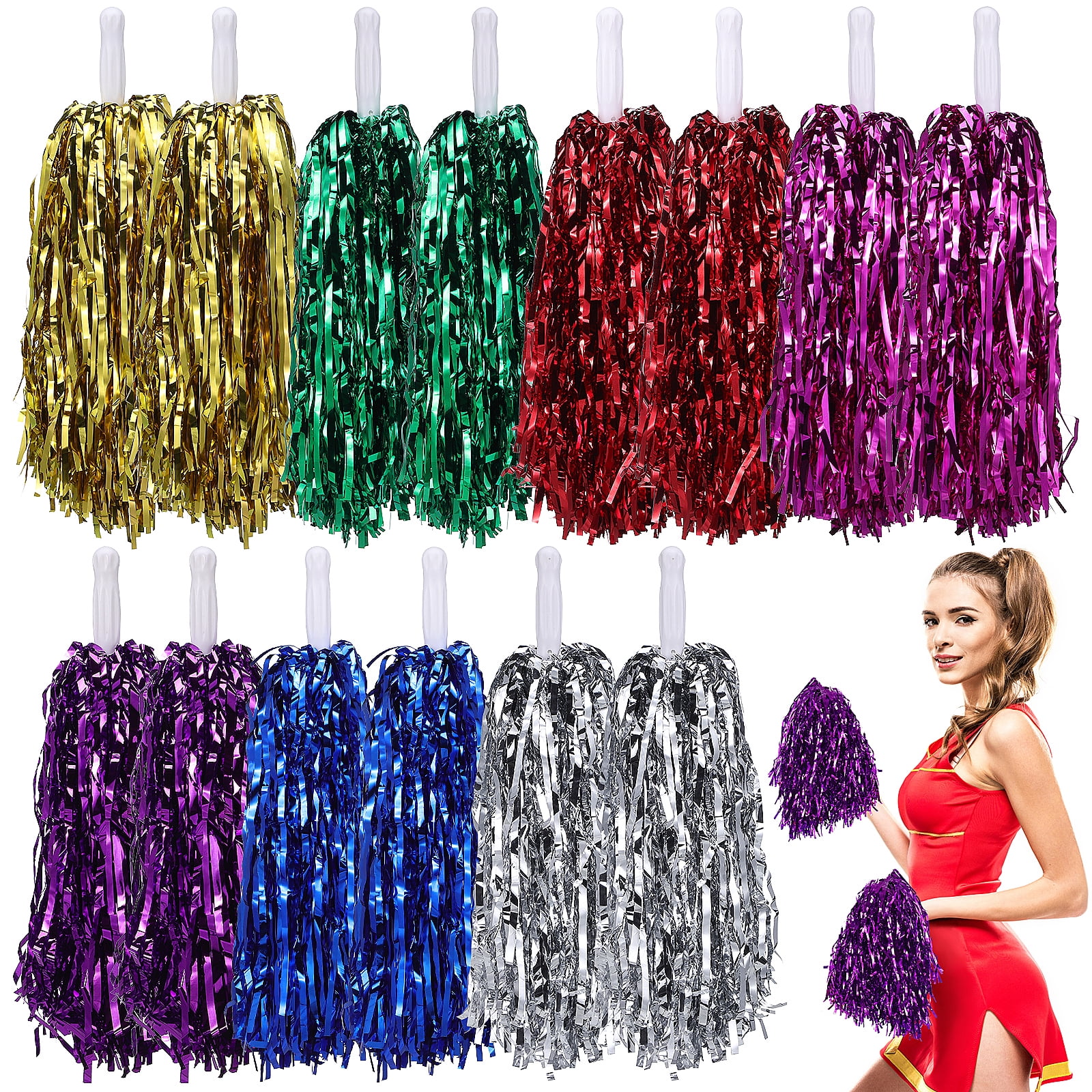 7 Pairs Hand Stick to Shake Bouquet Cheer Poms The Celebration Pom Poms ...