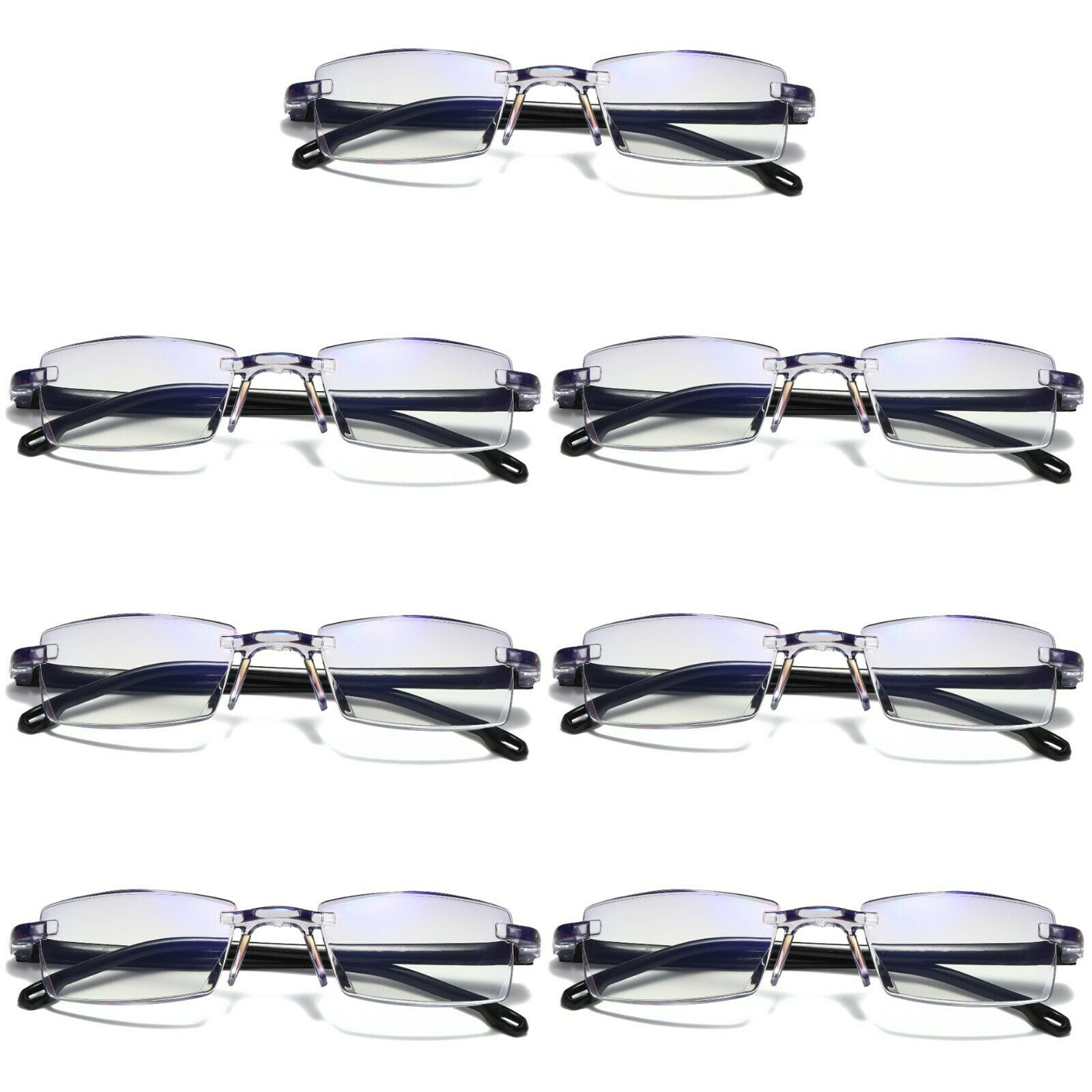 7 Pairs Mens Rectangular Rimless Blue Light Blocking Reading Glasses ...