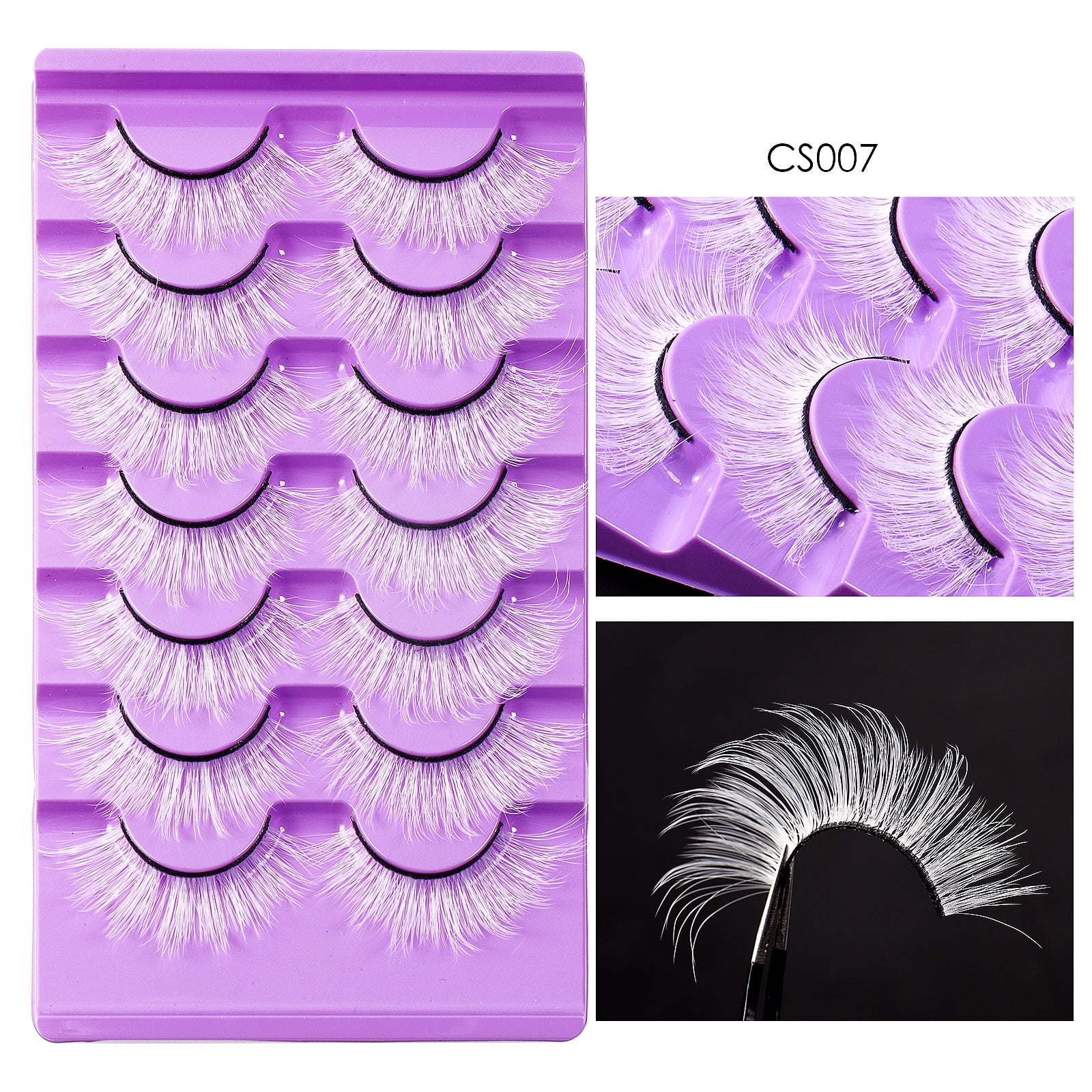 7 Pairs White False Eyelashes Natural Look Fake Lashes White Fake ...