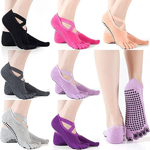 7 Pairs Yoga Toe Socks with Grip Women Non Slip Sticky Full Toe Socks ...