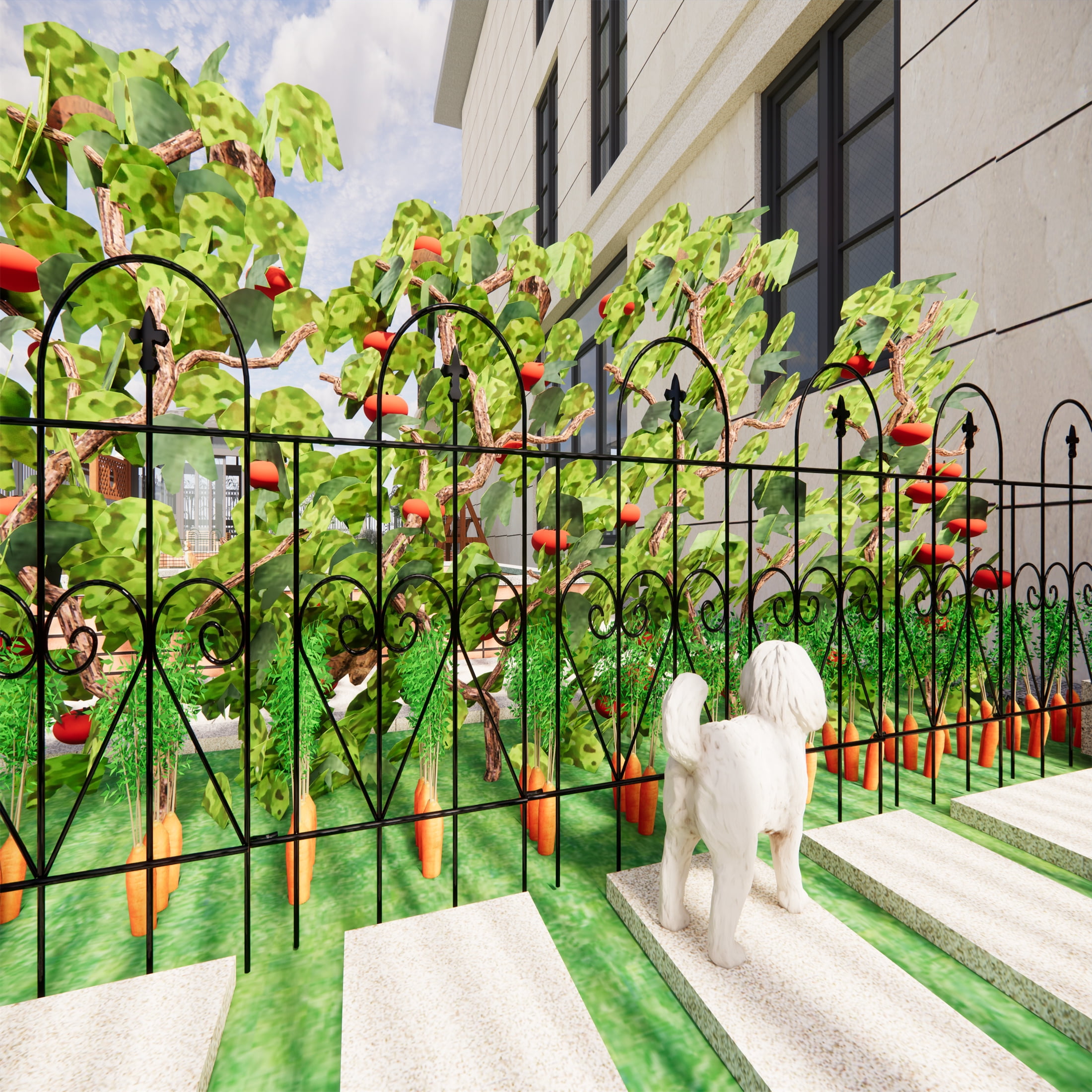 7 Panels Decorative Garden Fence 32in (H) x10.2ft (L) Galvanized ...